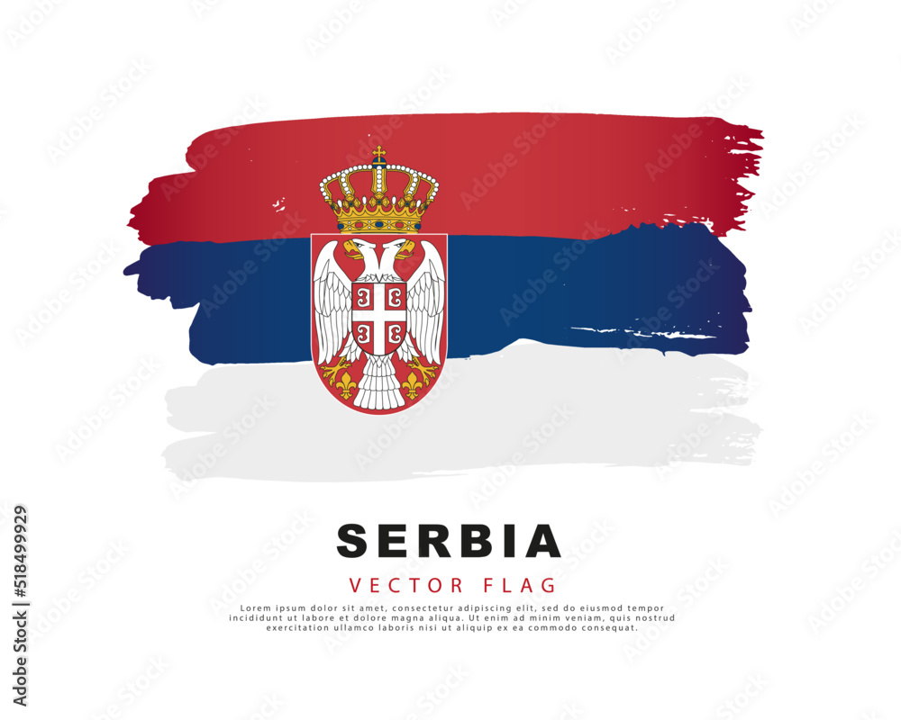 Serbia flag. Red, blue and white hand-drawn brush strokes. Vector ...