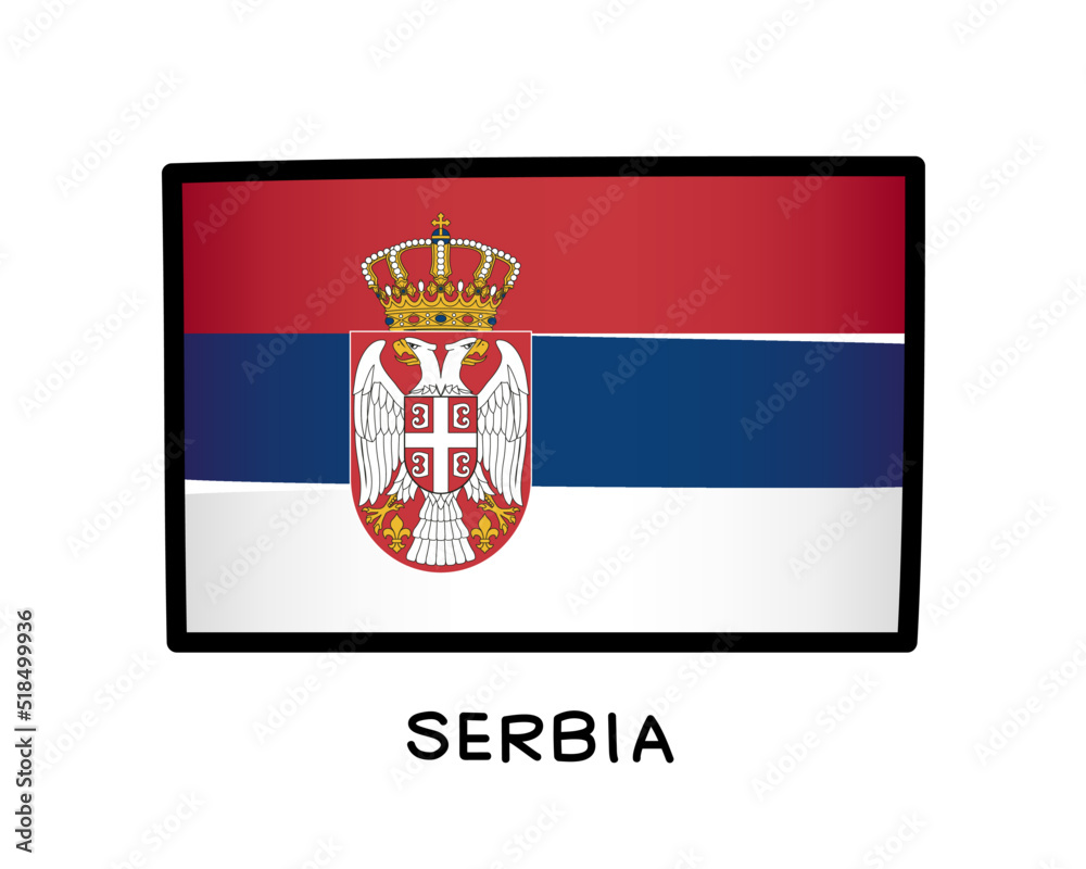 Serbia flag. Colorful Serbian flag logo. Red, blue and white hand-drawn ...