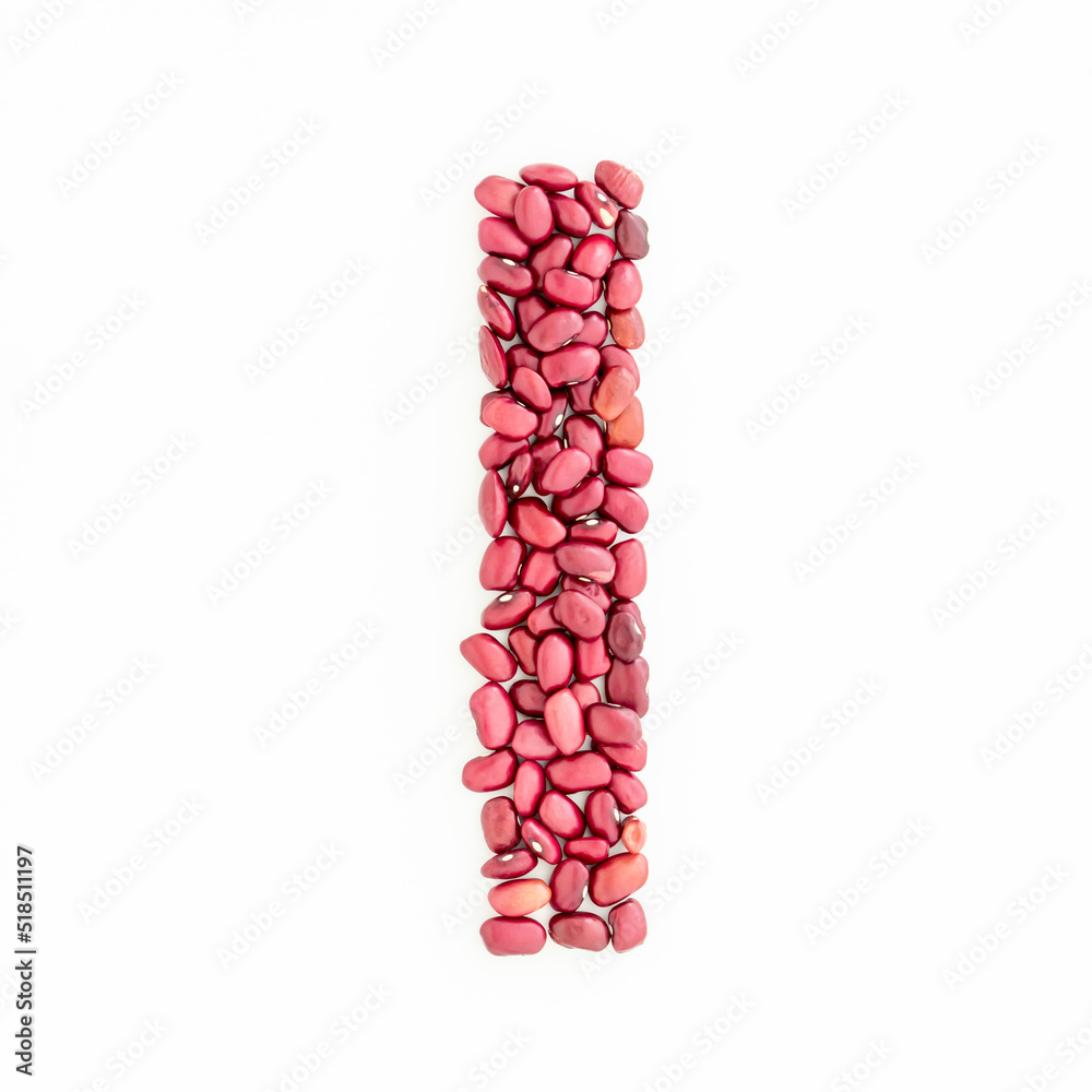 Capital letter I from red kidney beans. Beans font. White background ...