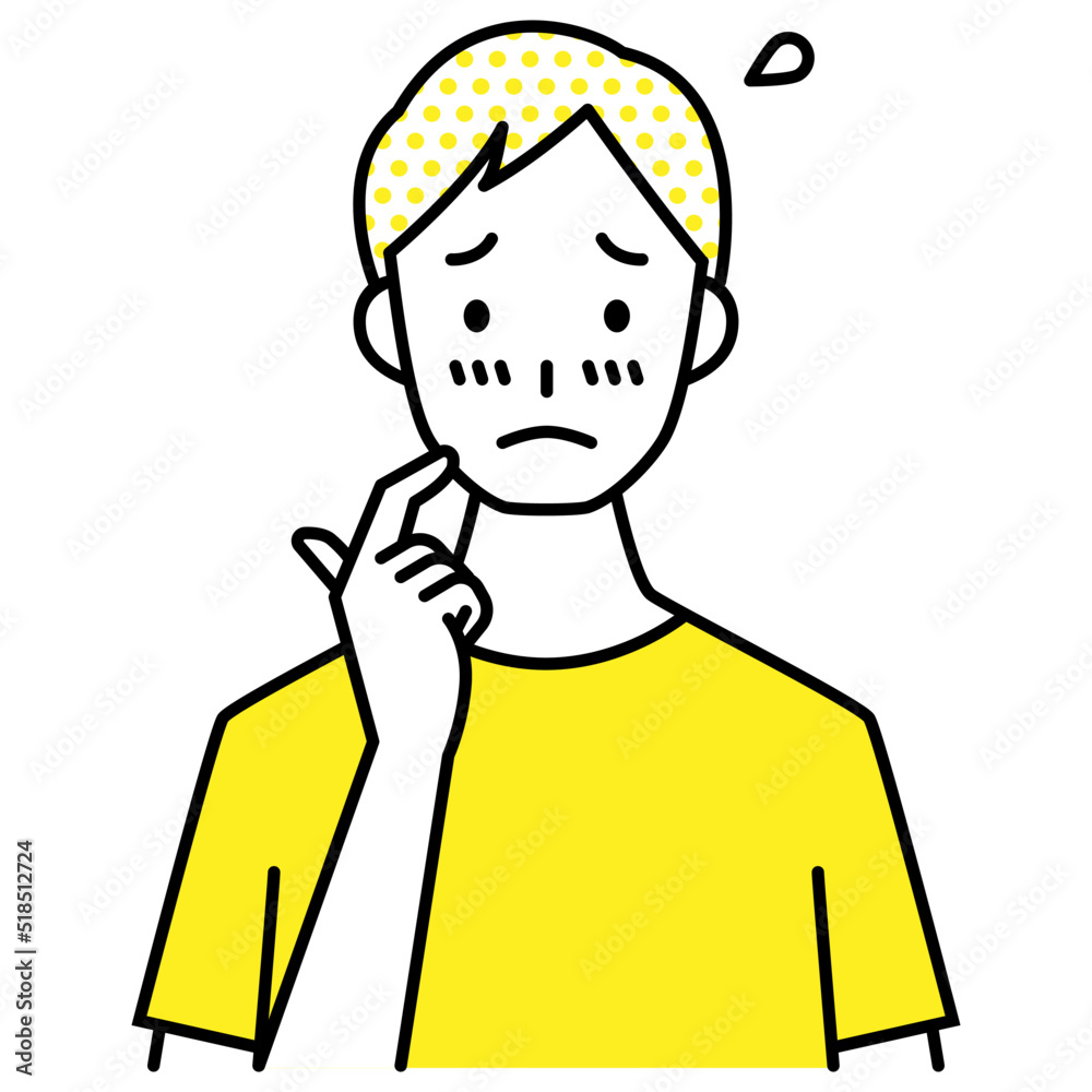 人差し指で頬をかき、恥ずかしそうな様子の若い男性 Stock ベクター | Adobe Stock