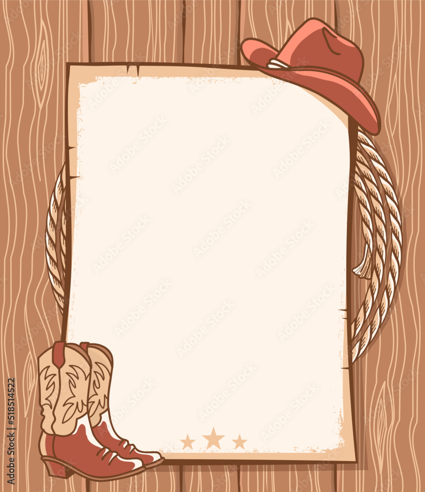 Cowboy paper background for text. Vector western illustration with ...