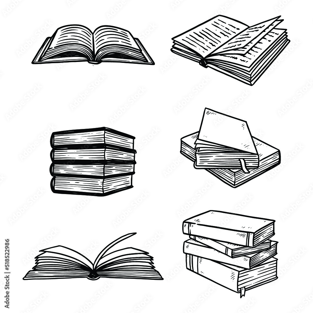 set of book hand drawn illustration vector Stock Vector | Adobe Stock