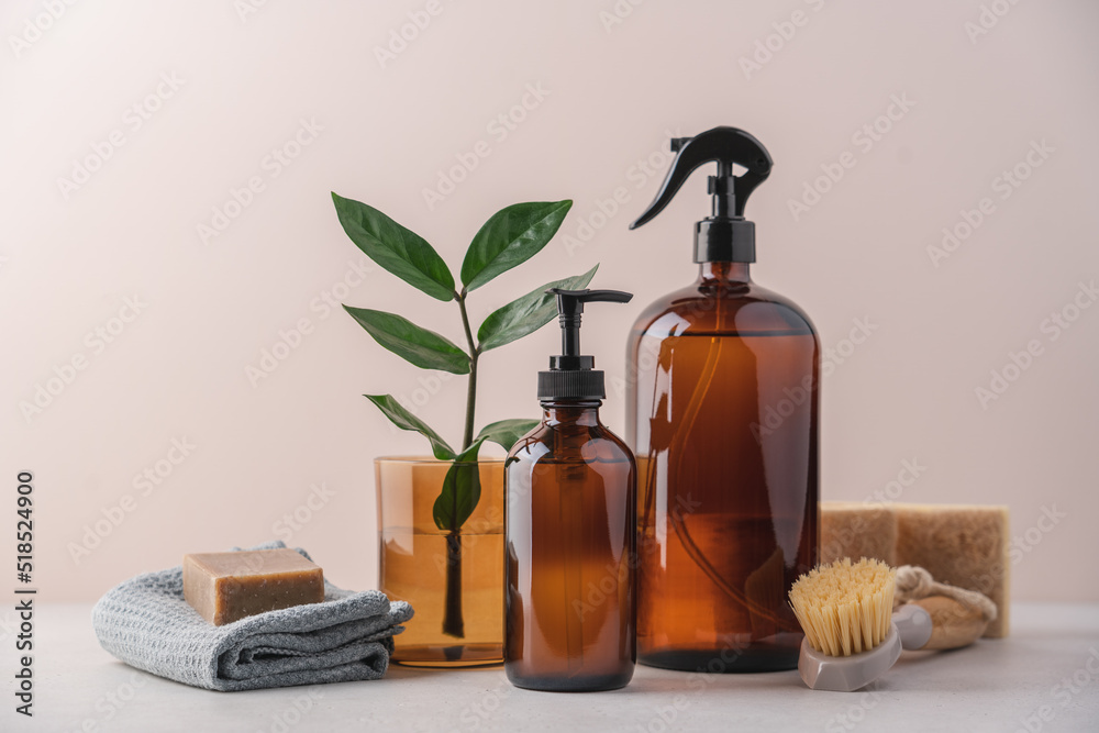 Zero waste aesthetic, housekeeping cleaning equipment. Eco detergents ...