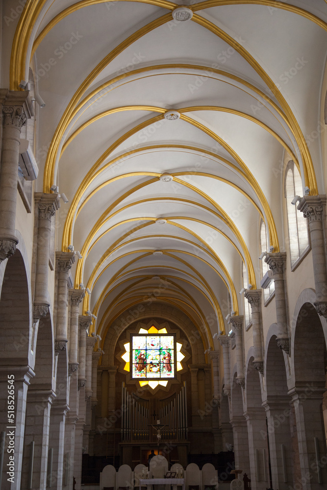 beautiful white temple from the inside. The beams and vaults of the ...