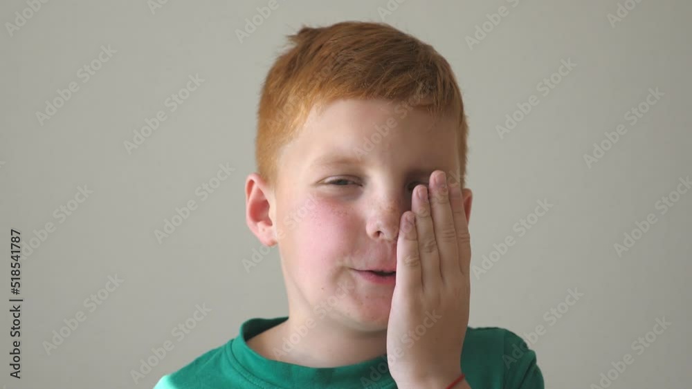 Portrait of amazed red hair boy with freckles indoor. Adorable young ...