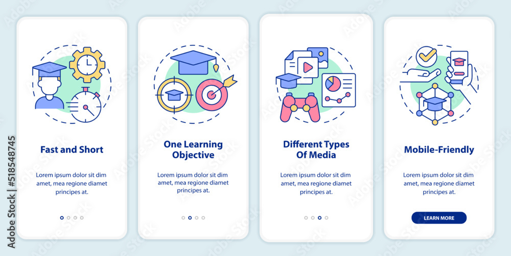 Principles of microlearning onboarding mobile app screen. Fast, short ...
