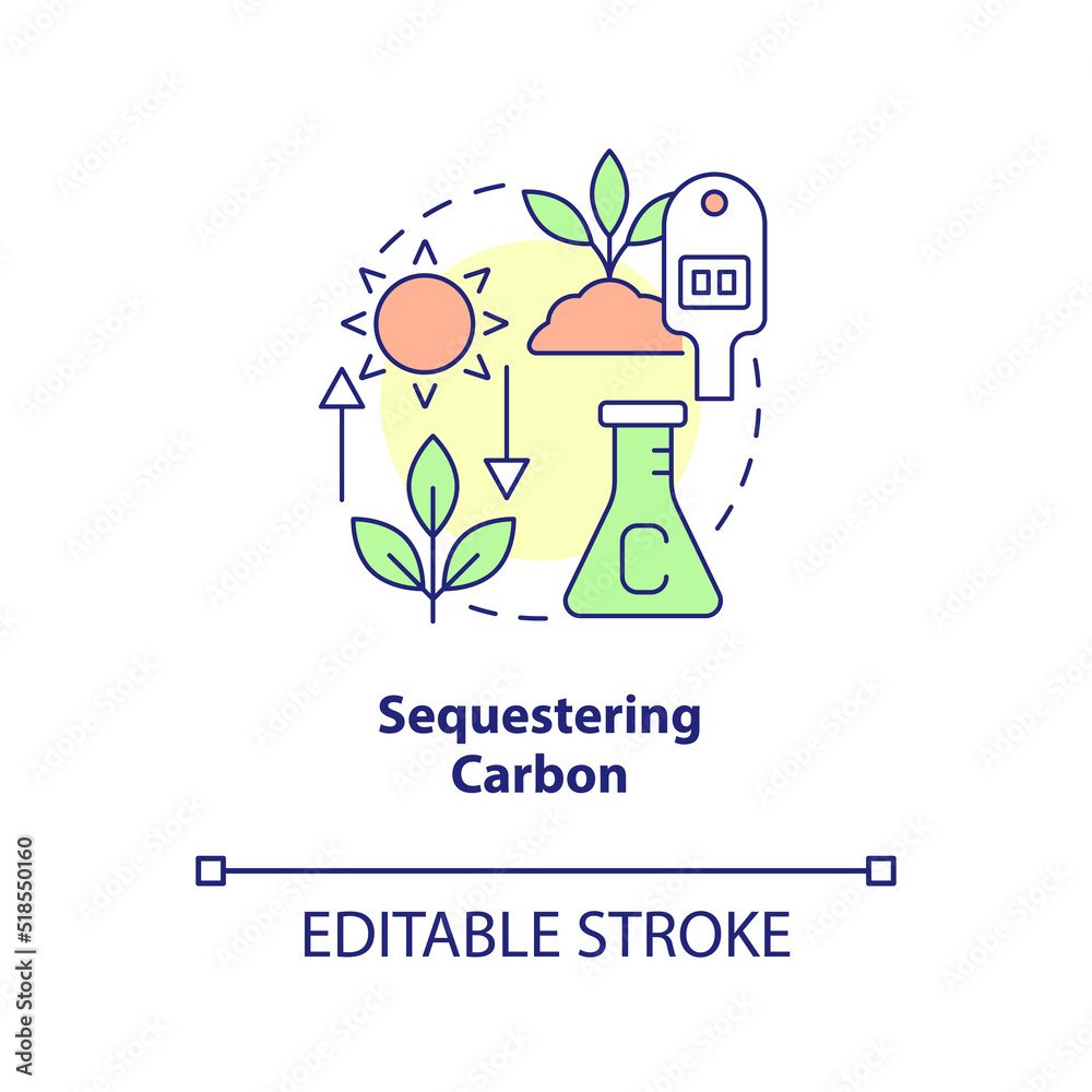 Sequestering carbon concept icon. Reducing CO2 pollution. Net zero ...