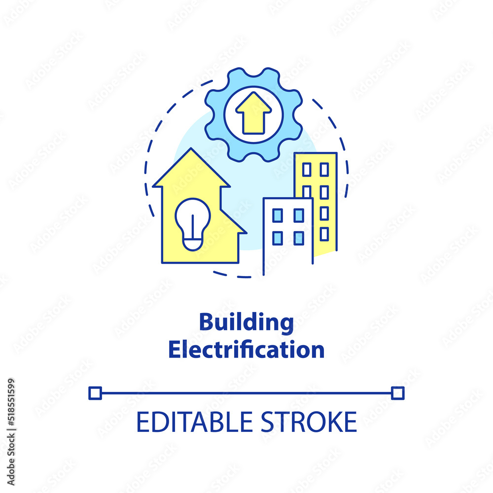 Building electrification concept icon. Energy efficiency. Net zero ...