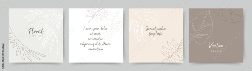 Neutral background in pastel colors with minimal tropical plants ...