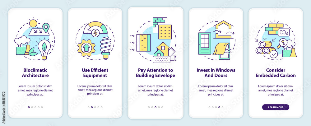 Net Zero Design Approach Onboarding Mobile App Screen Sustainability Walkthrough 5 Steps