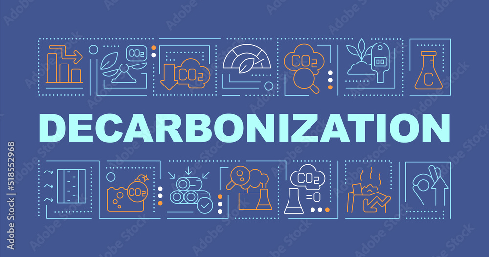 Decarbonization word concepts dark blue banner. Protect ecology ...