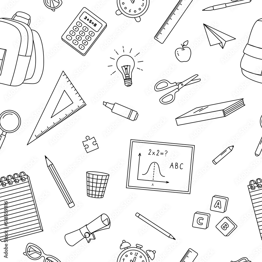 Seamless pattern with line school supplies. Background to school ...