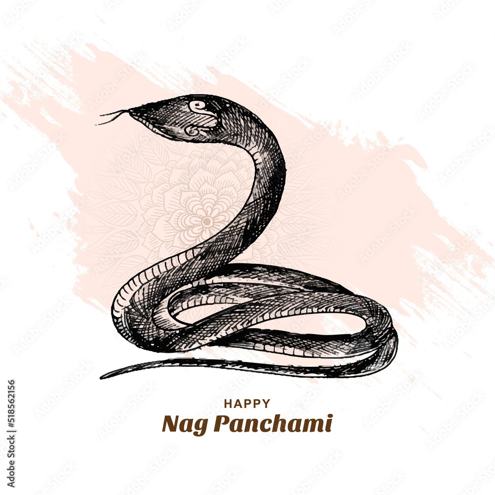 Hand draw nag panchami sketch card design Stock Vector | Adobe Stock