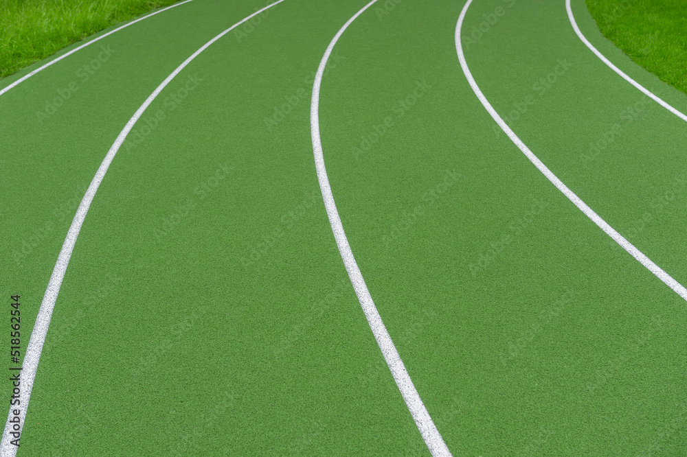 New track and field lanes. Running lanes at a track and field athletic ...