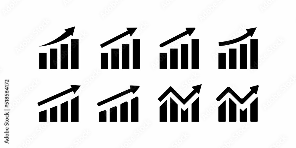 Growing graph set. Business chart with arrow. Growths chart collection ...