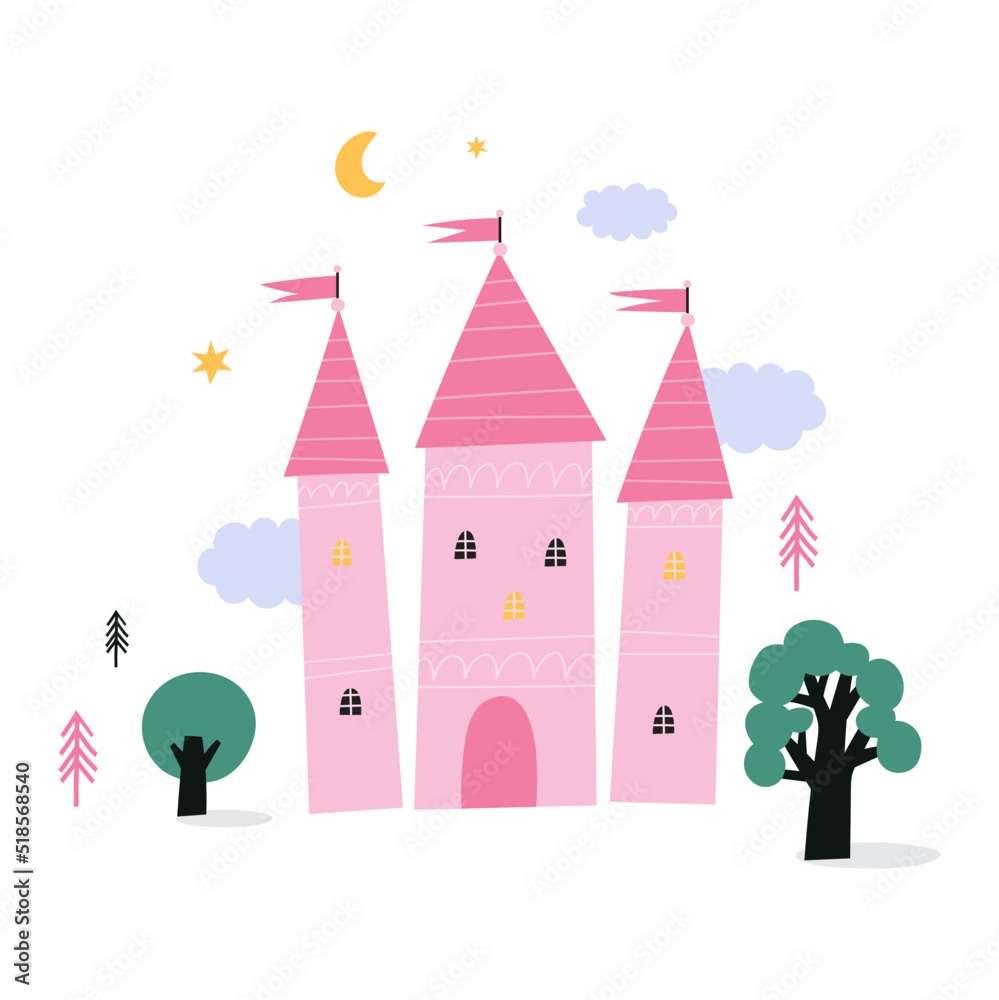 Fairy tale princess castle - vector illustration in flat style ...