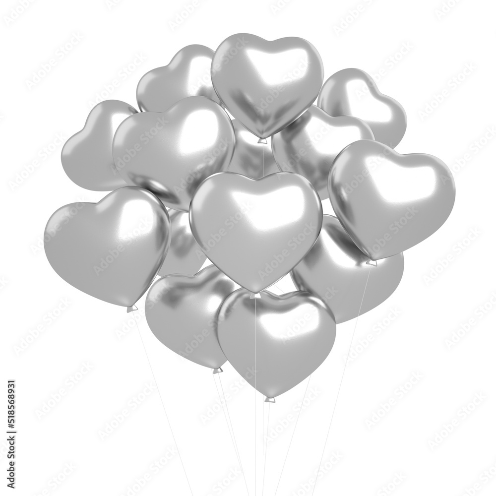 Silver white heart shaped balloons isolated transparent for happy ...