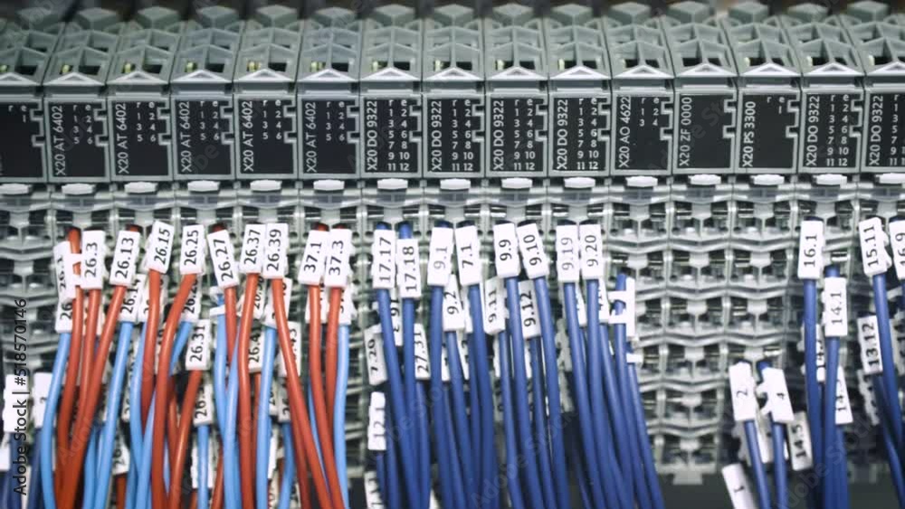 Back panel of powerful servers installed in the rack of the server room ...