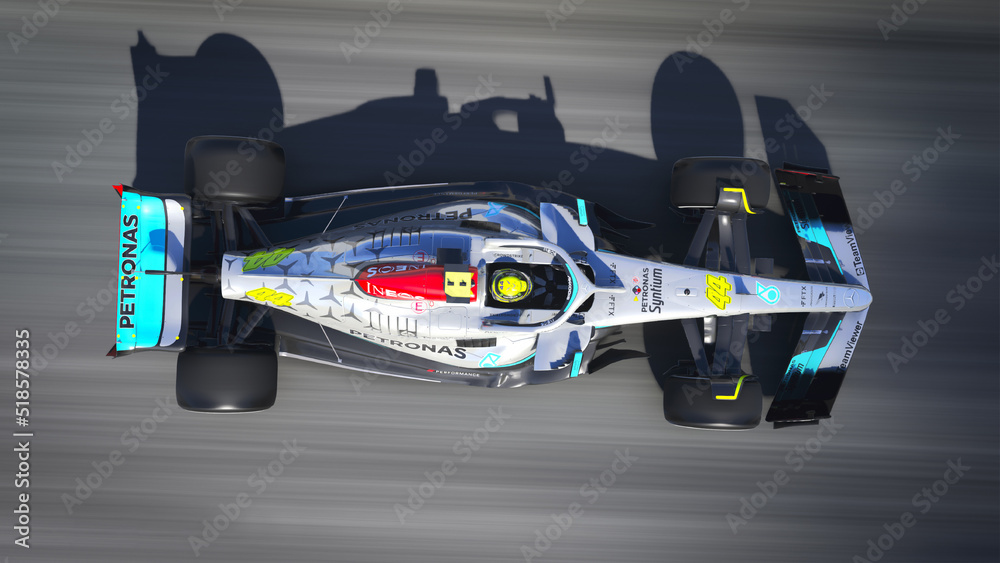 Mercedes F1 Car top view panning 3D illustration, 22 jul, 2022, Sao ...
