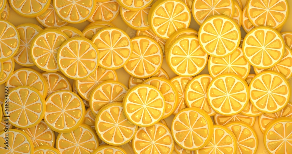 3d sliced lemons horizontal cartoon pattern. Cartoon style stylized ...