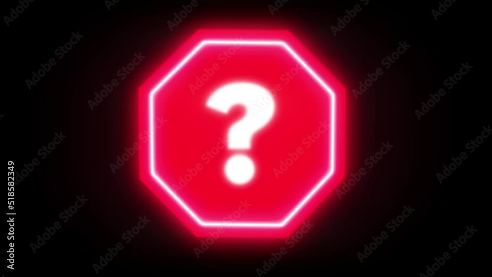 Question mark red attention sign. glowing fleshing animation on dark ...