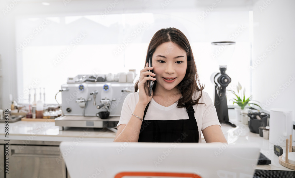 Startup successful small business owner sme asian girl stand with ...