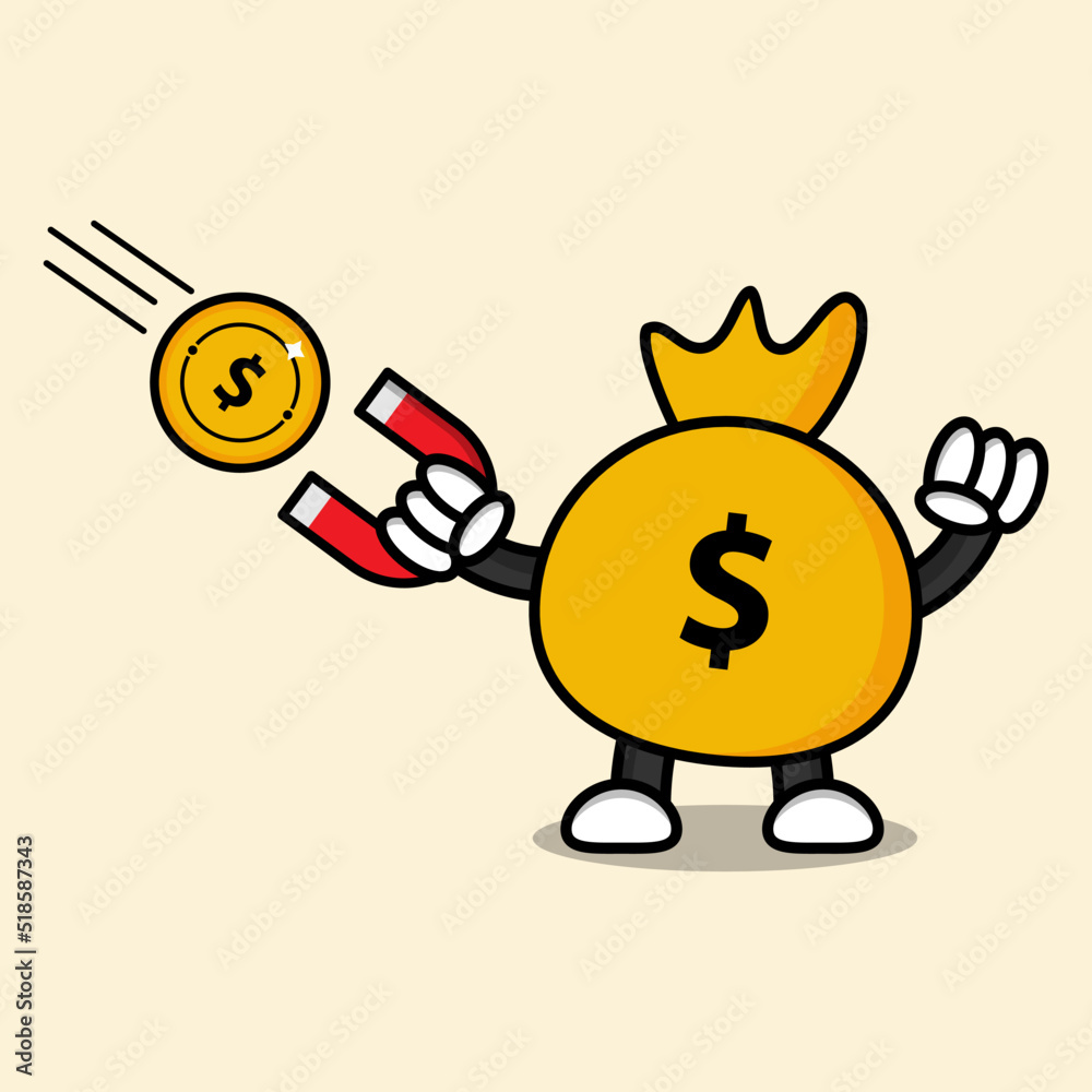 Illustration of money bag cartoon character and magnet with business ...