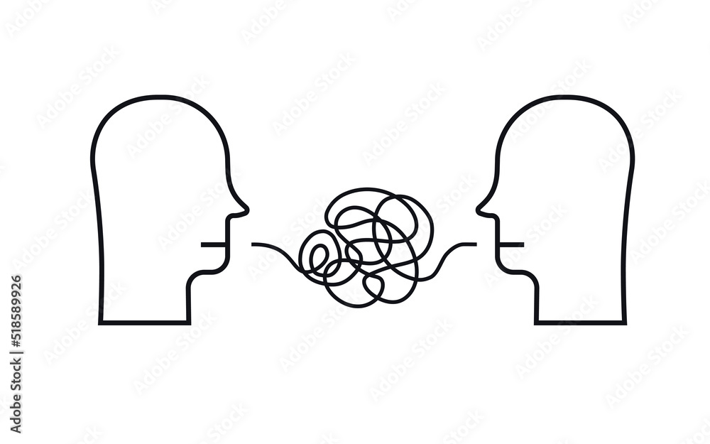Broken communication two person concept illustration hand draw line ...