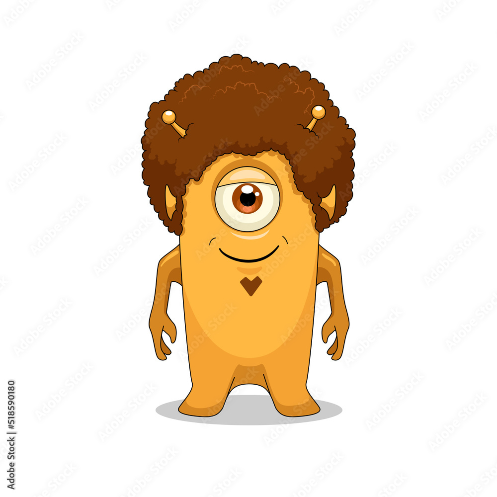 cartoon funny childish alien with afro hairstyle vector illustration ...