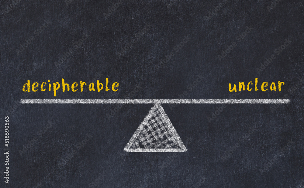 Chalk drawing of scales with words decipherable and unclear. Concept of ...