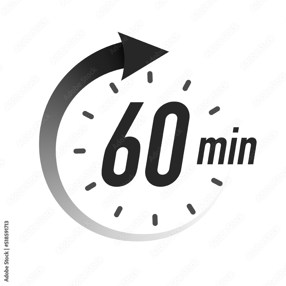 60 timer minutes symbol black style with arrow isolated on white ...