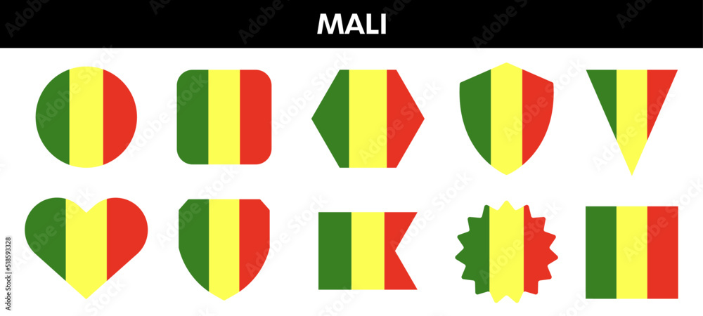 Mali flag in different shapes. Mali colors emblem set. Stock Vector | Adobe Stock