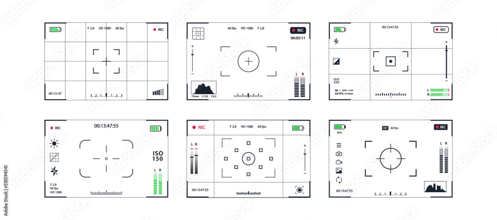 Viewfinder vector template set -record frame for camera isolated on ...