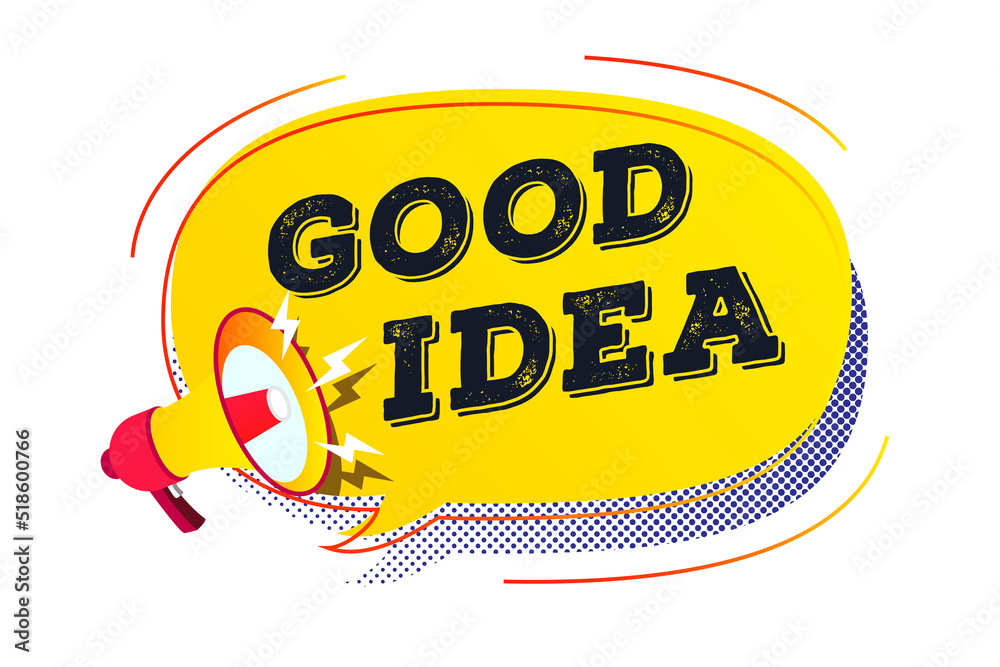 Good idea spech bubble with bullhorn cartoon flat style, finding great ...