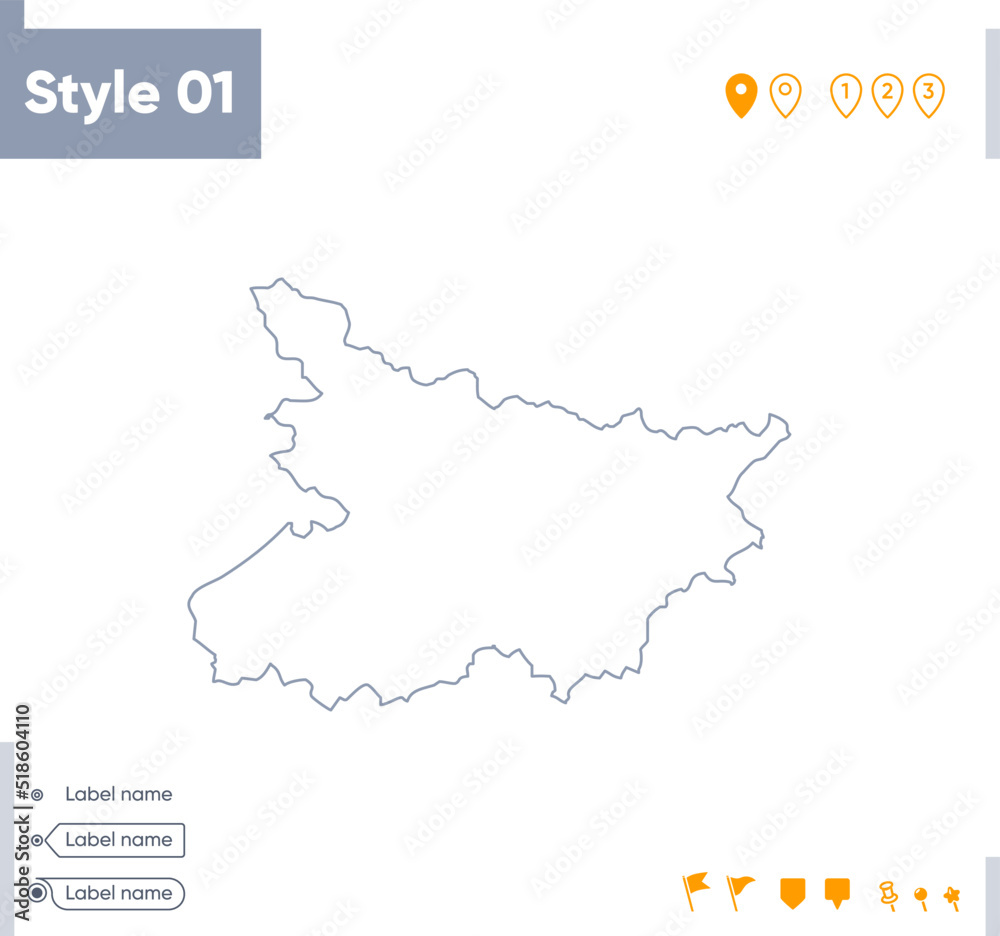 Bihar, India - stroke map isolated on white background. Outline map ...