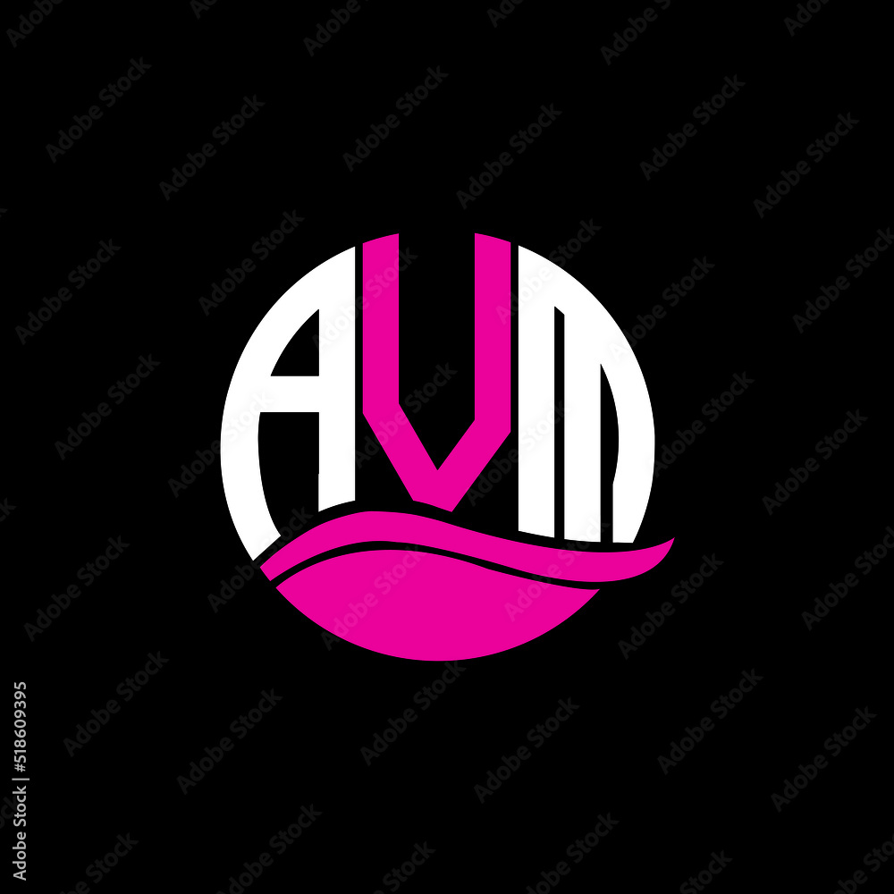 AVM logo monogram isolated on circle element design template, AVM letter logo design on black ...