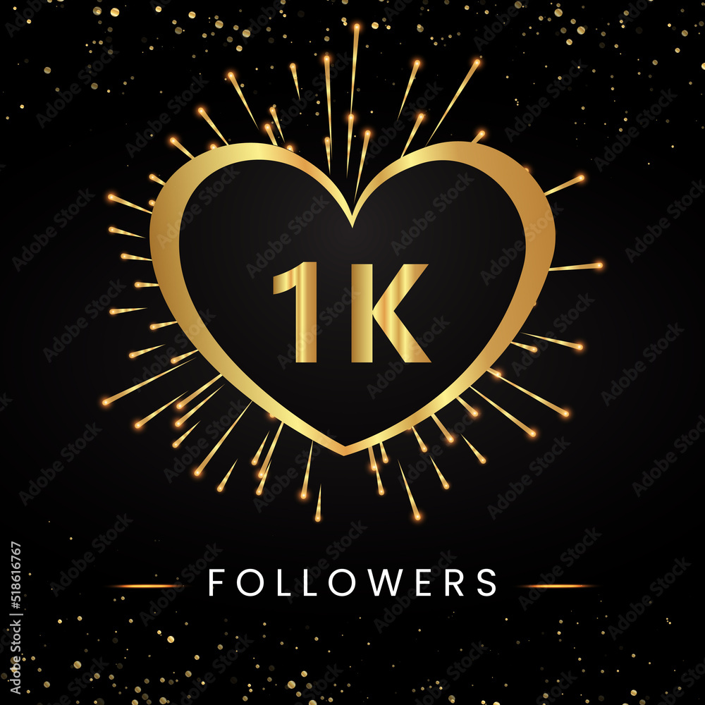 Thank you 1k or 1 thousand followers with gold heart, fireworks and ...