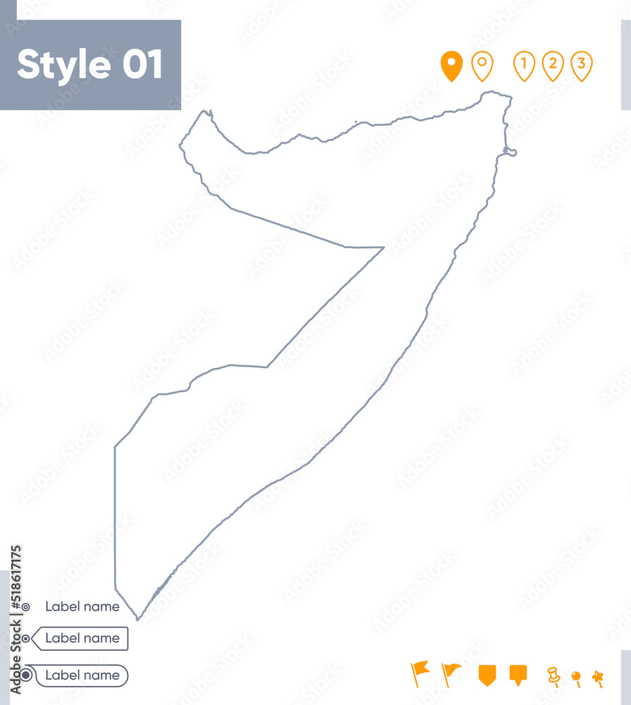 Somalia - stroke map isolated on white background. Outline map. Vector ...