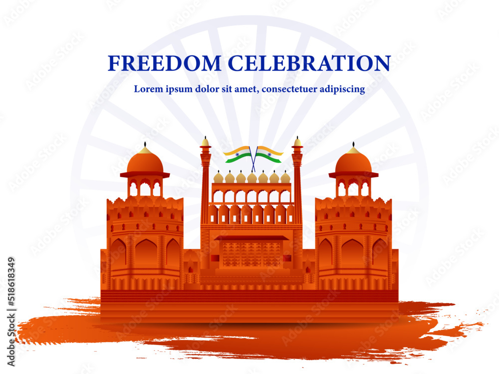 Freedom day celebration vector illustration of red fort and tricolor ...
