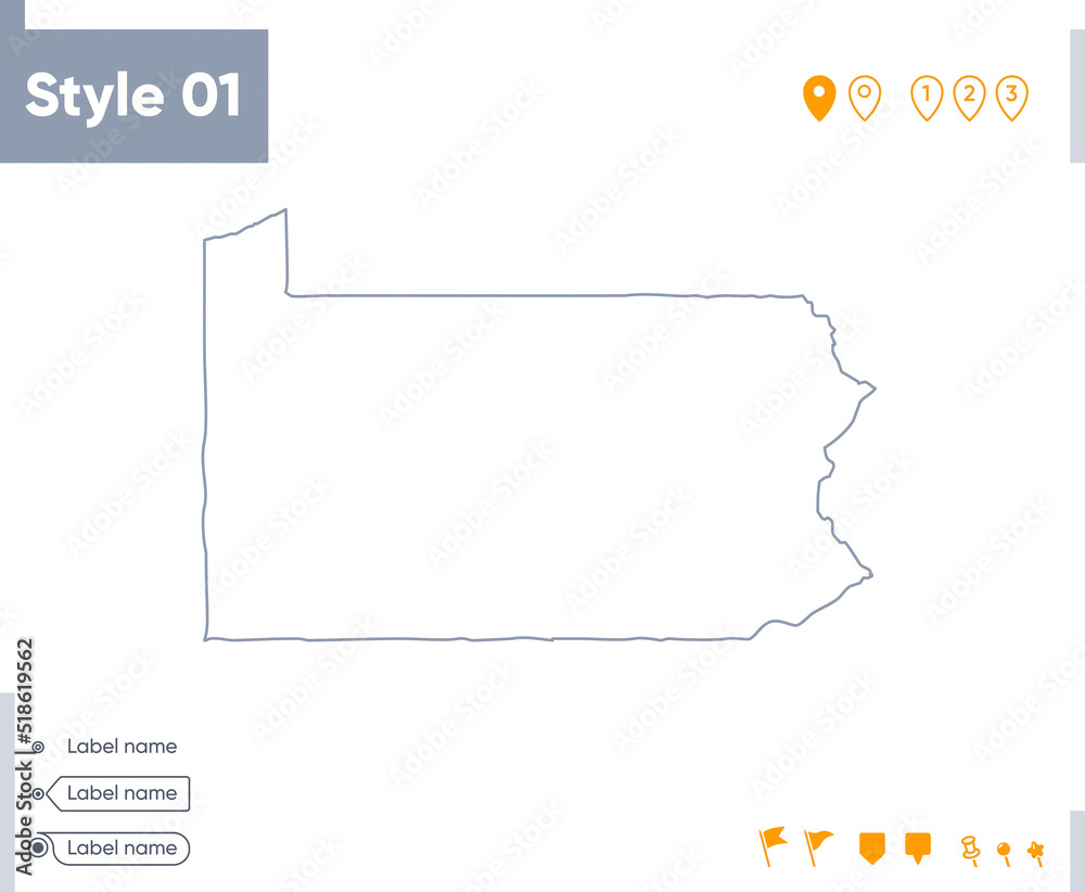Pennsylvania, USA - stroke map isolated on white background. Outline ...