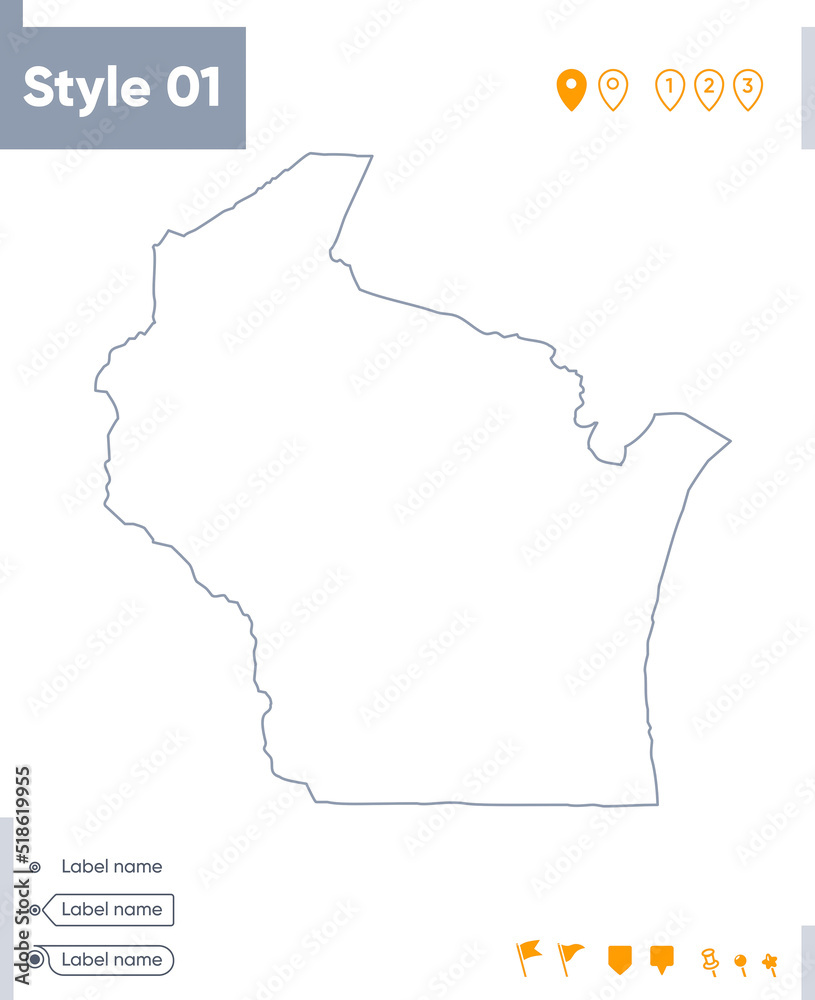 Wisconsin, USA - stroke map isolated on white background. Outline map ...