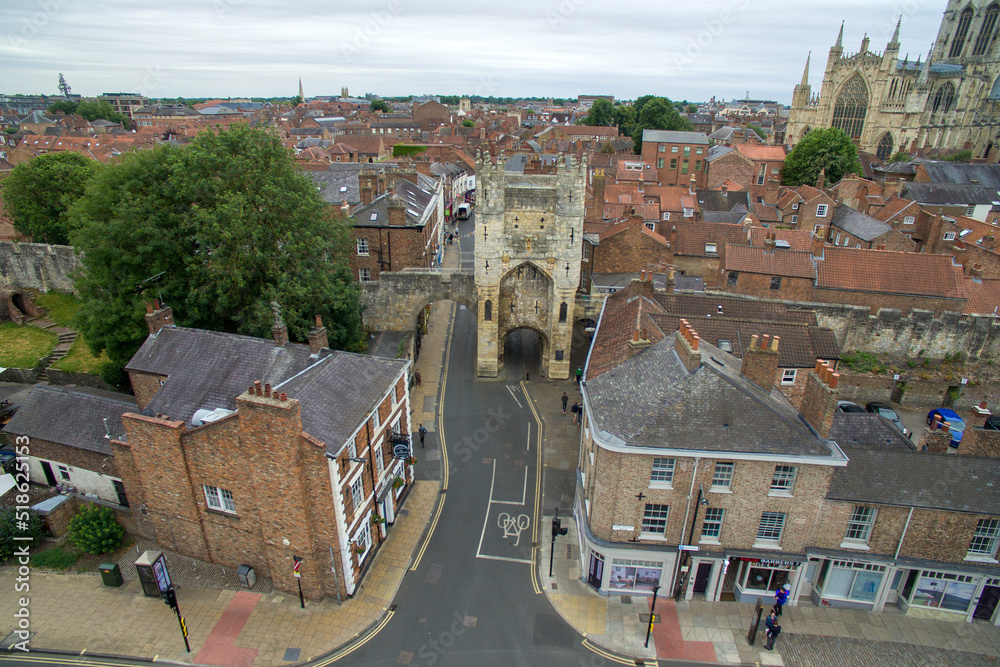 aerial view of Monk Bar is the North-East entrance to York's walls ...