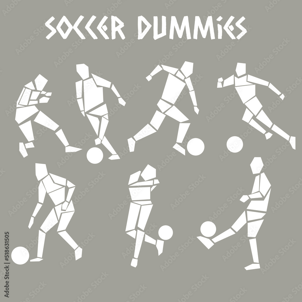 Silhouettes of dummies soccer players in action isolated on gray ...