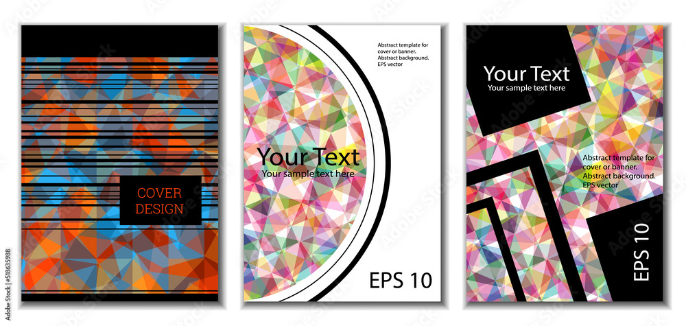 Cover design. Set of 3 covers. Imitation of crumpled paper. Unusual ...