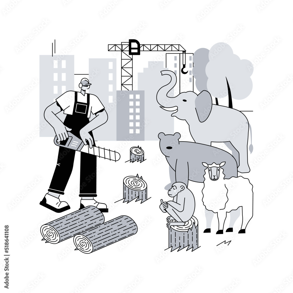 Habitat loss for wild animals abstract concept vector illustration ...
