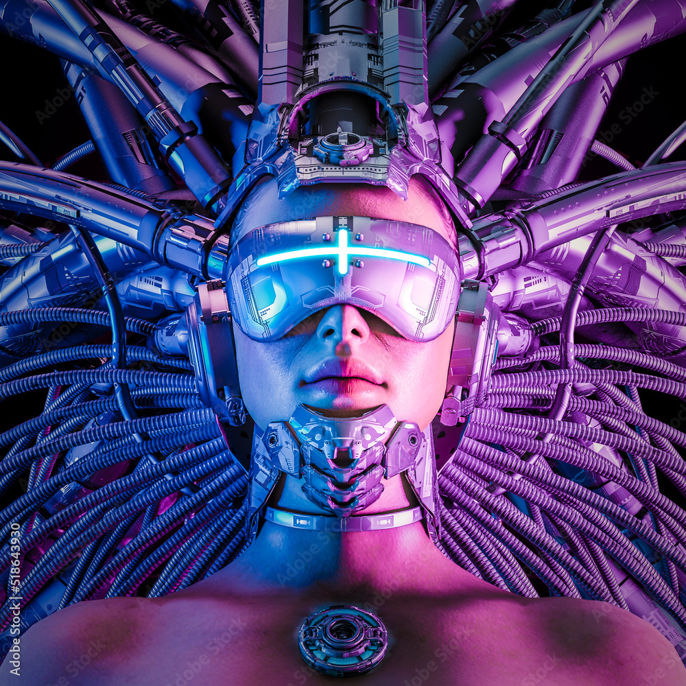 Hardwired queen - 3D illustration of science fiction masked female ...