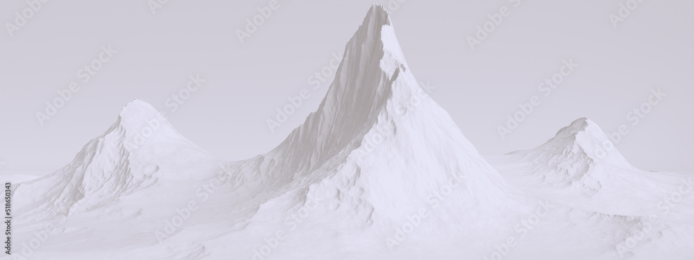 Three mountain peaks abstract white 3d rendering panorama Stock ...