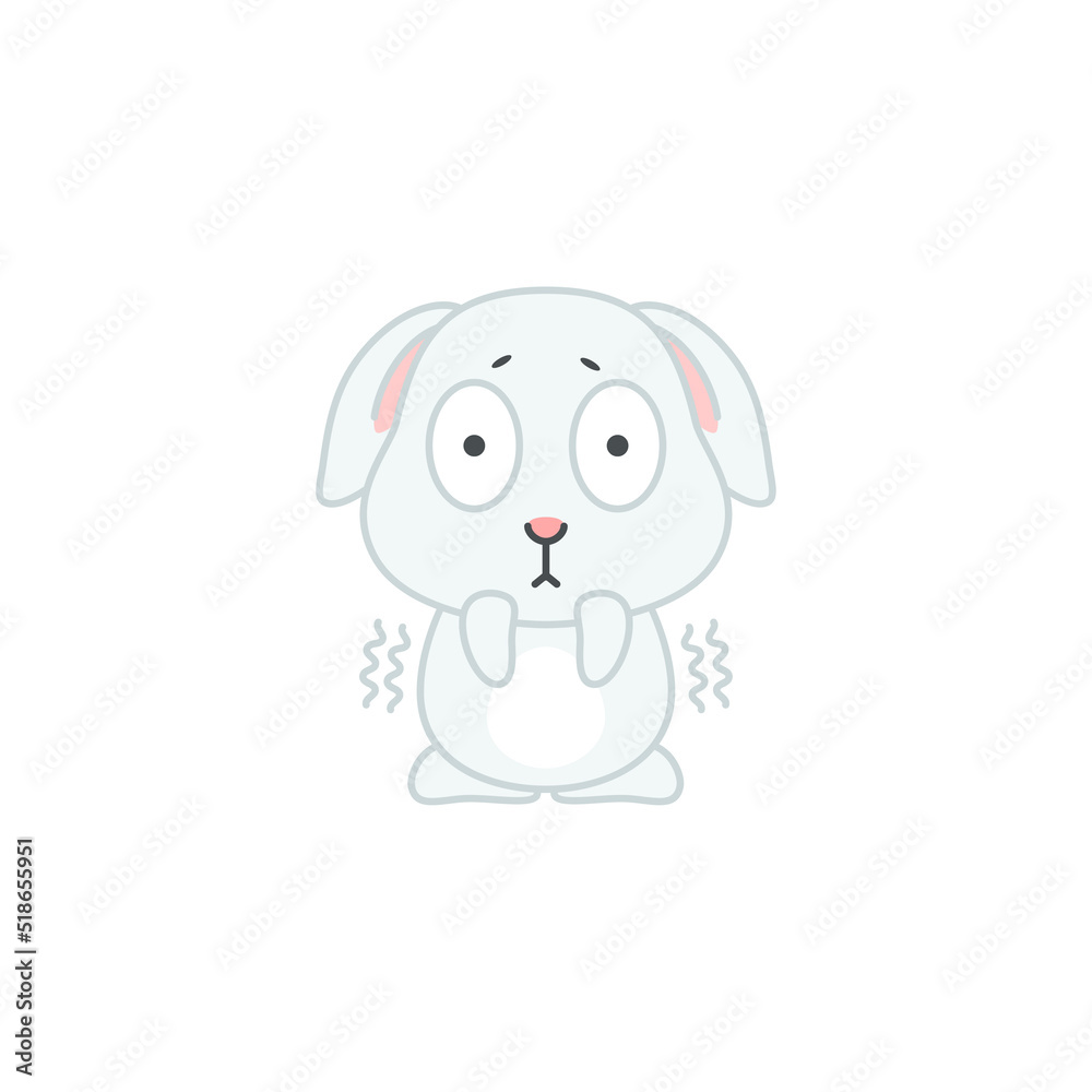 Cute scared bunny. Flat cartoon illustration of a funny little feared ...