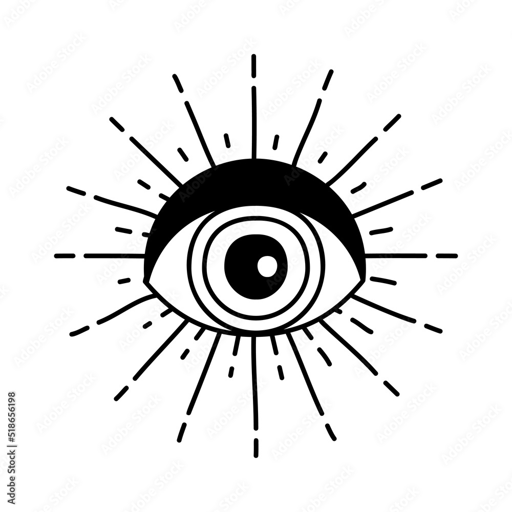 Evil doodle eye. Hand drawn witchcraft eye talisman, magical religion ...