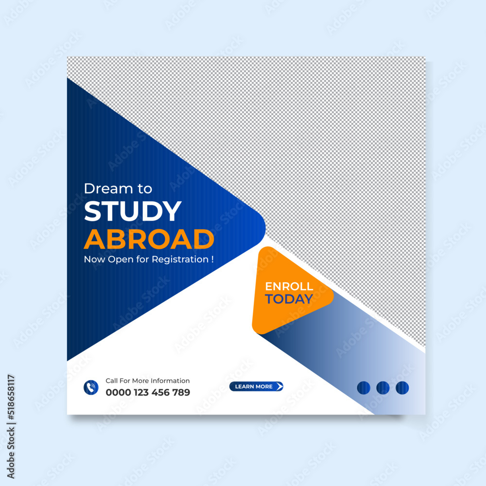 Modern study abroad social media post design template Stock Vector ...